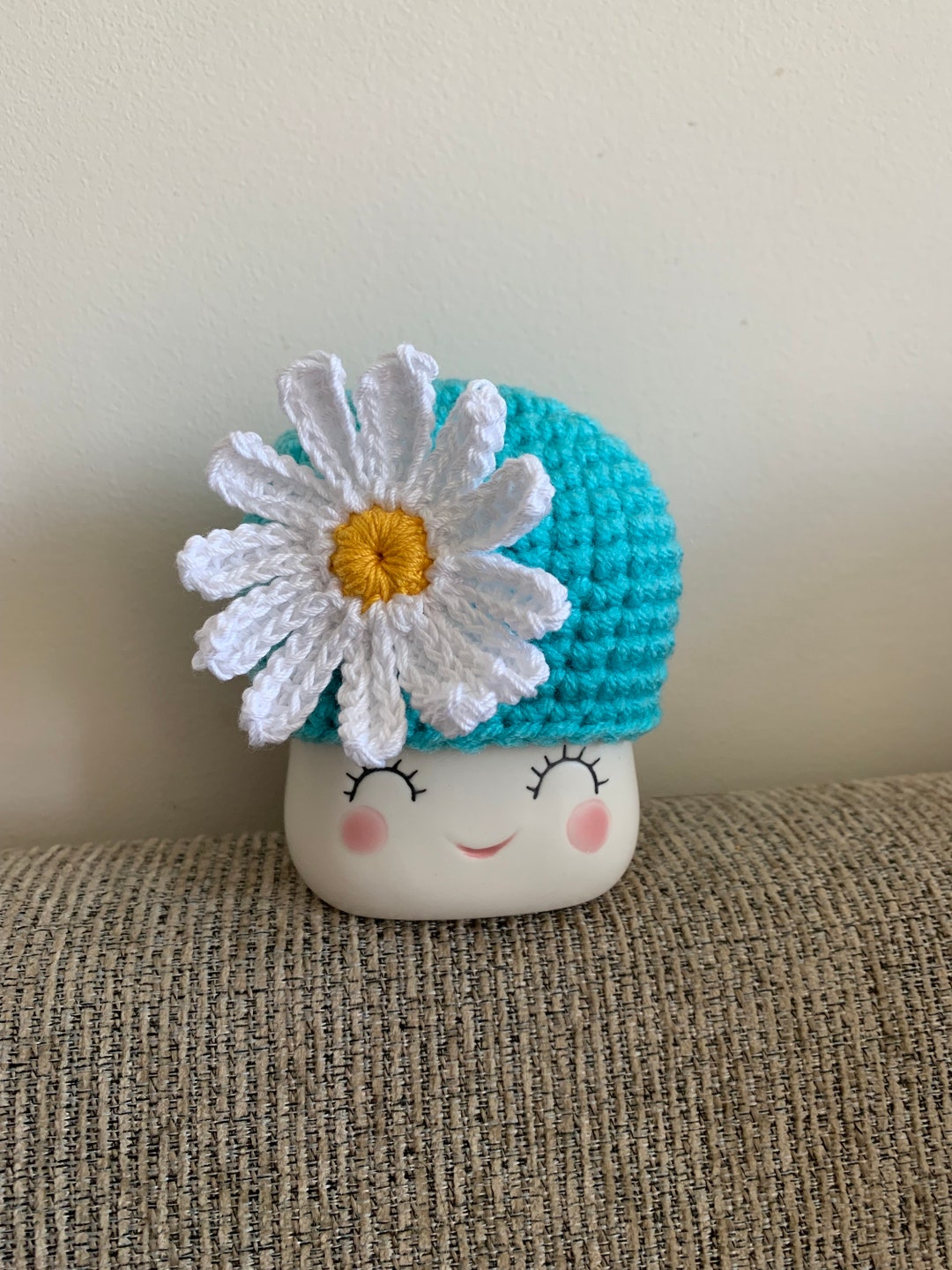 Crochet Daisy Flower Marshmallow Mug Hat - Etsy