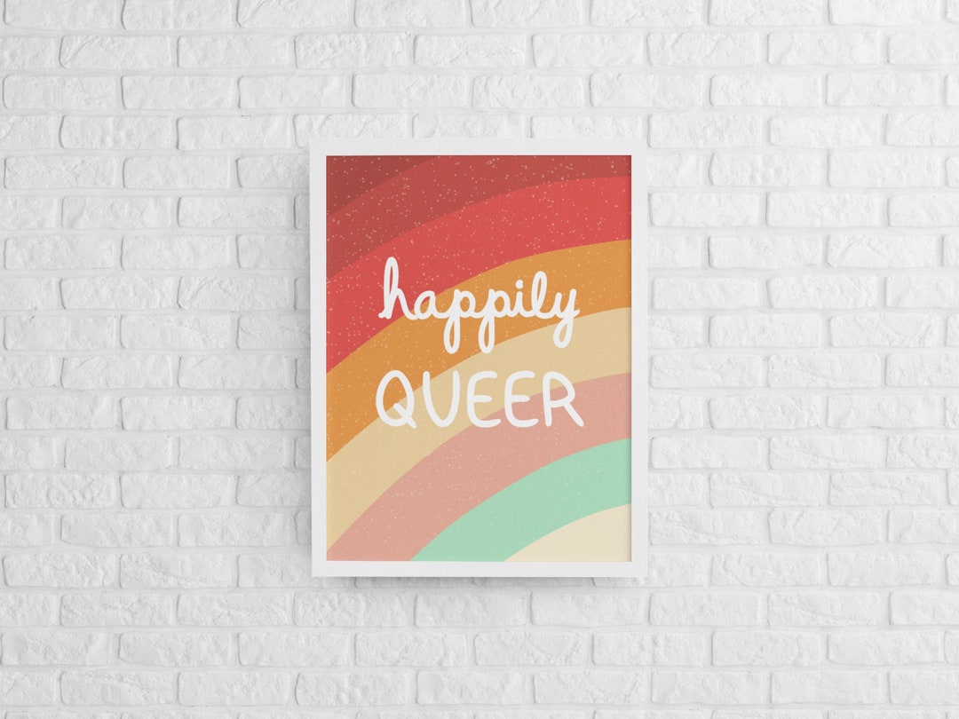 Happily Queer Print, LGBTQ Pride Wall Hanging, Home Decor, Vintage ...