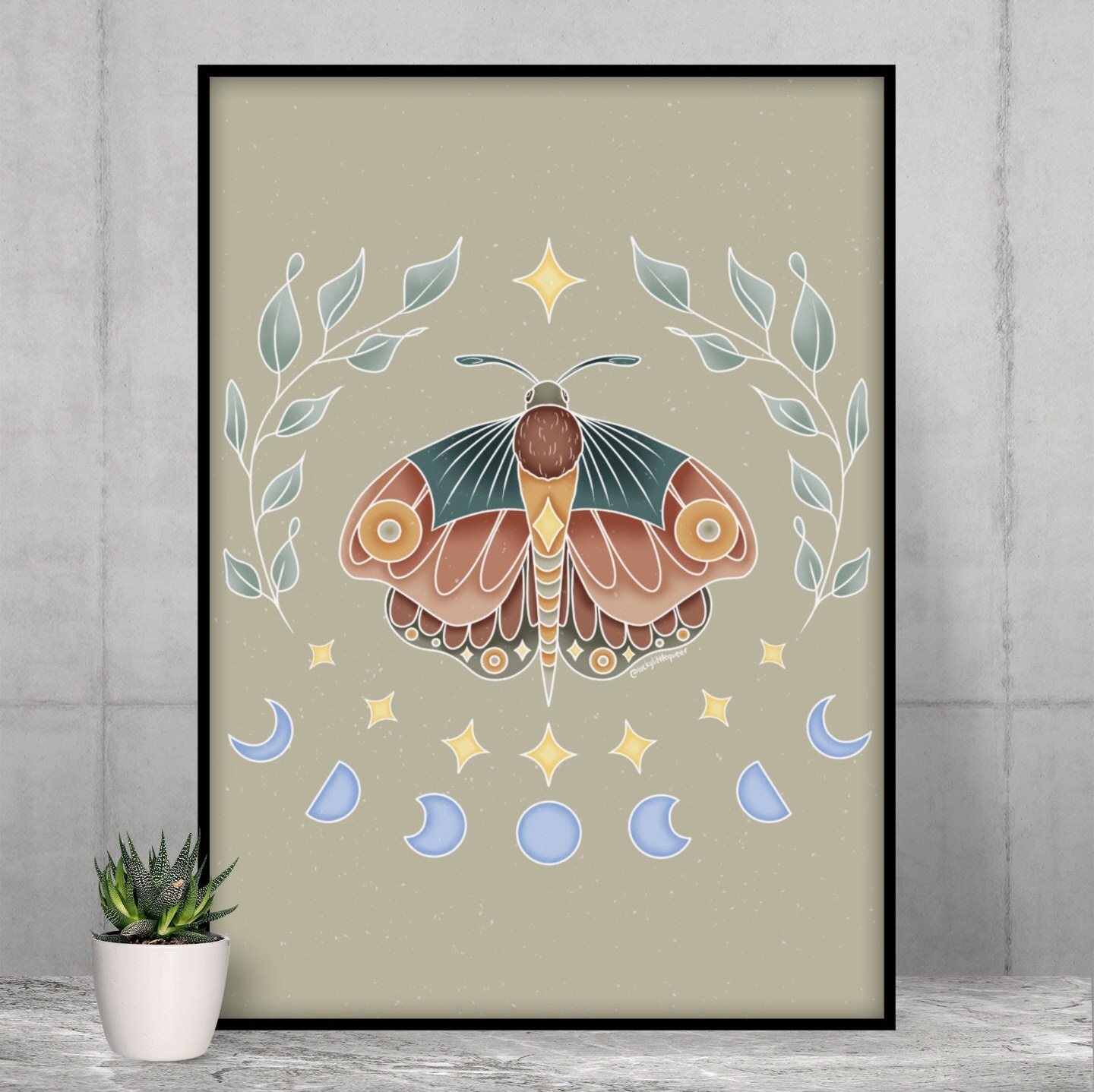 Lunar Moth Print Moon Phases Stars Wall Art Cottagecore | Etsy