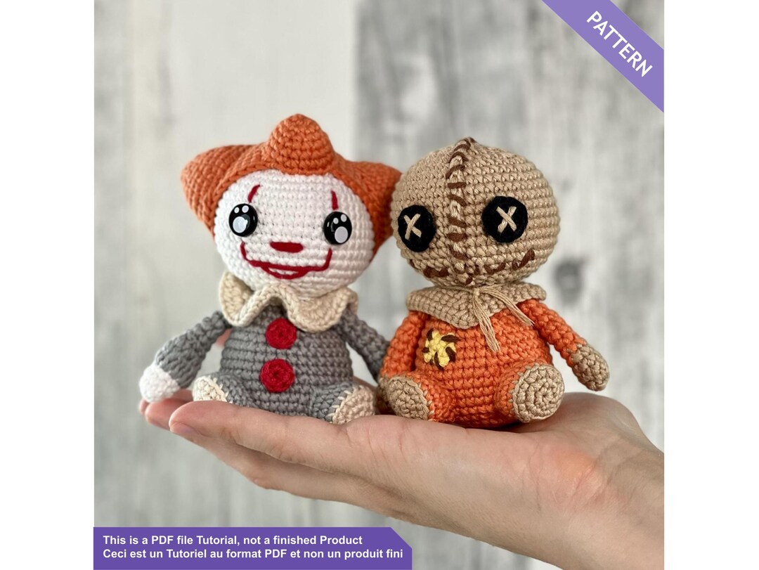 Mini Sam and Mini Clown Pennywise, Keychain Crochet Pattern, Halloween ...