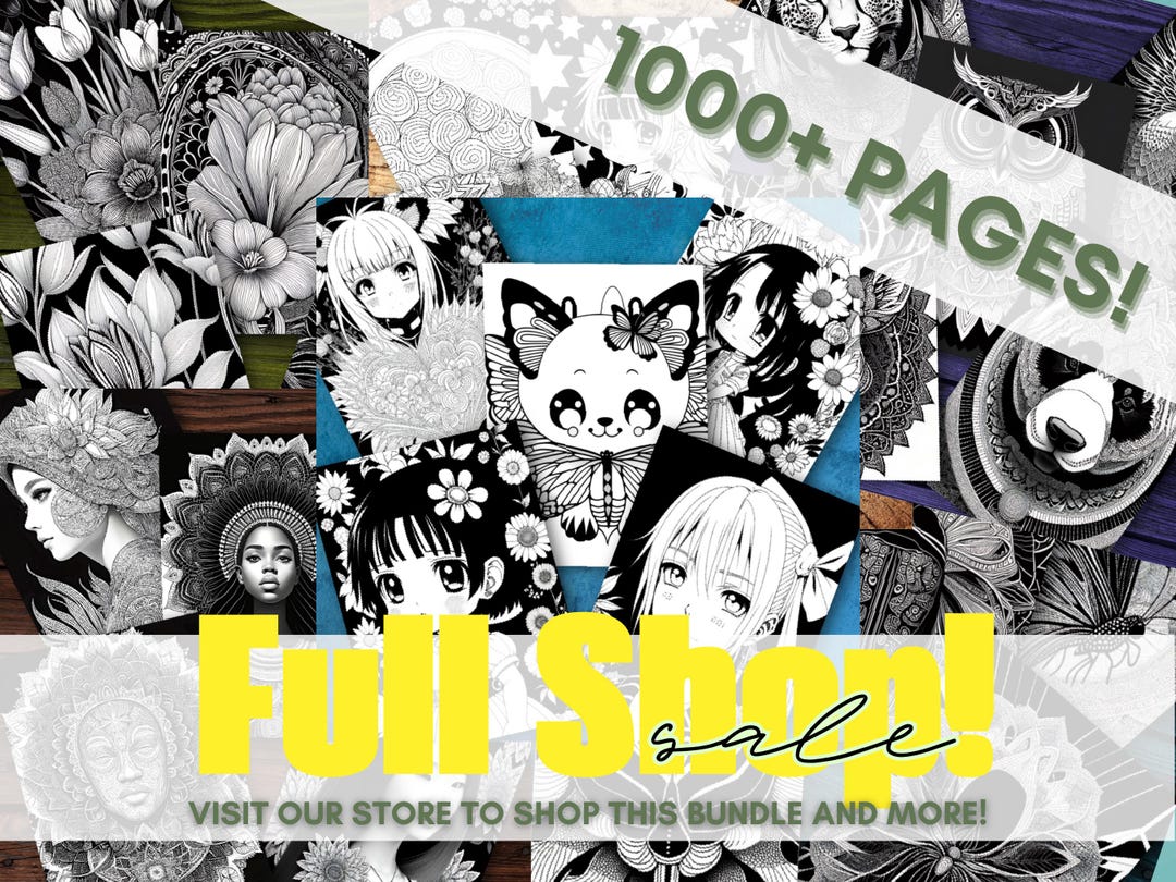 1000+ Adult Coloring Book Pages Variety Pack Full Shop Printable Pages ...
