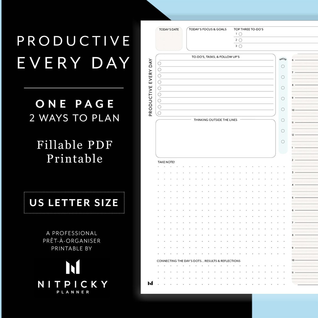 LETTER Productive Every Day - Daily Printable and Fillable Planner ...