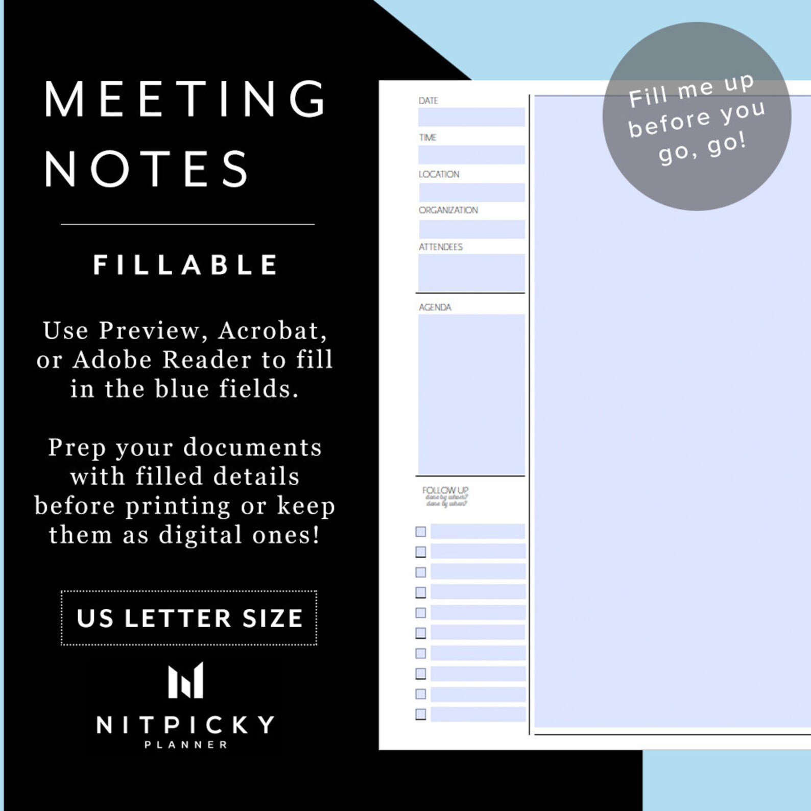 LETTER Quick Meeting Notes - Minimalist Printable Template for Taking ...