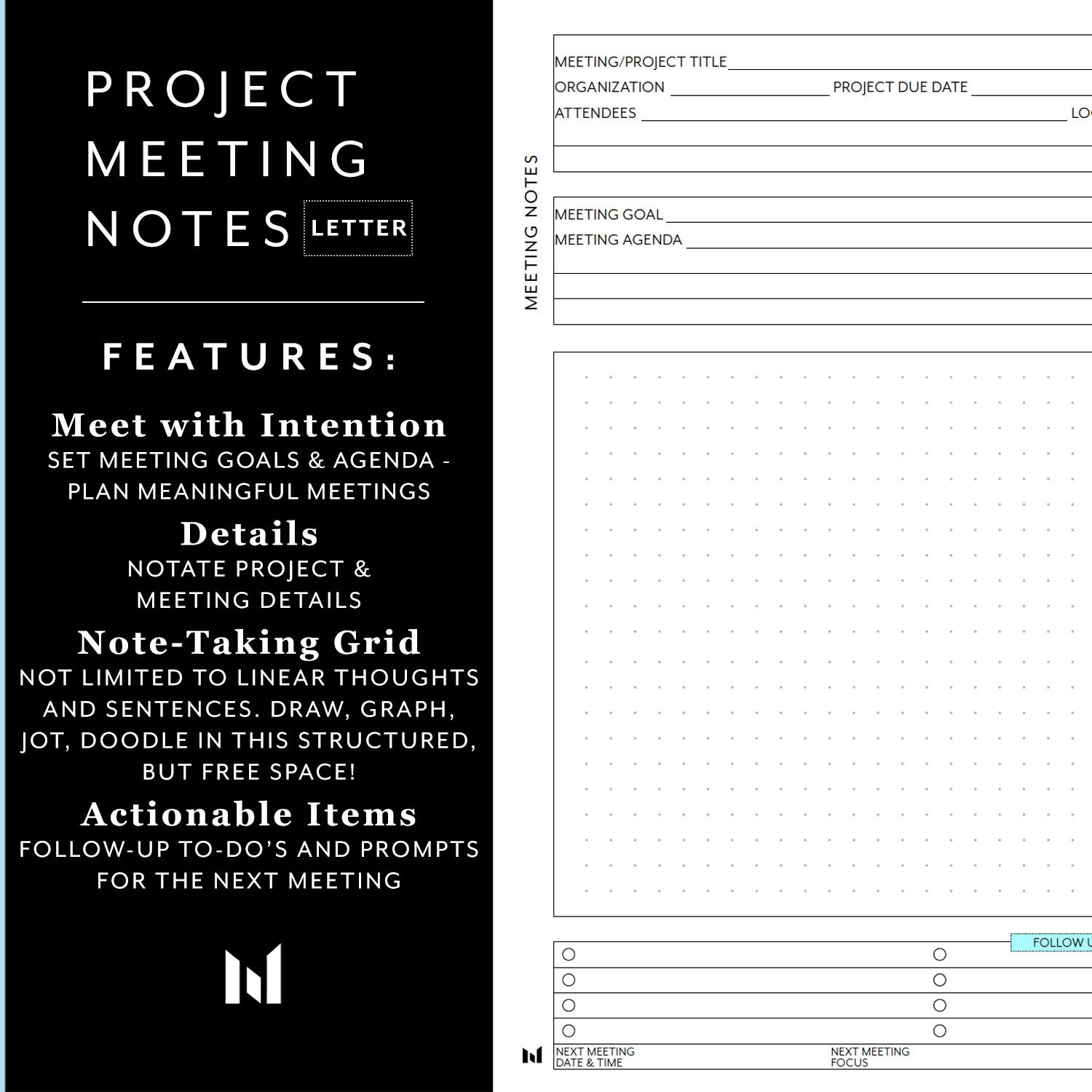 LETTER Project Meeting Notes - Minimalist Printable Template: Take ...