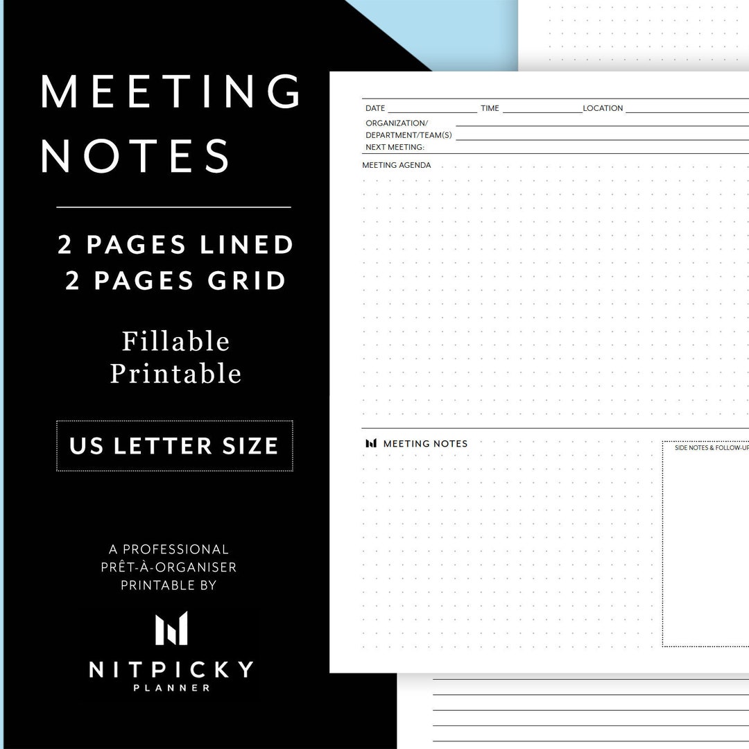 LETTER Professional Meeting Notes - Minimalist Printable Template ...