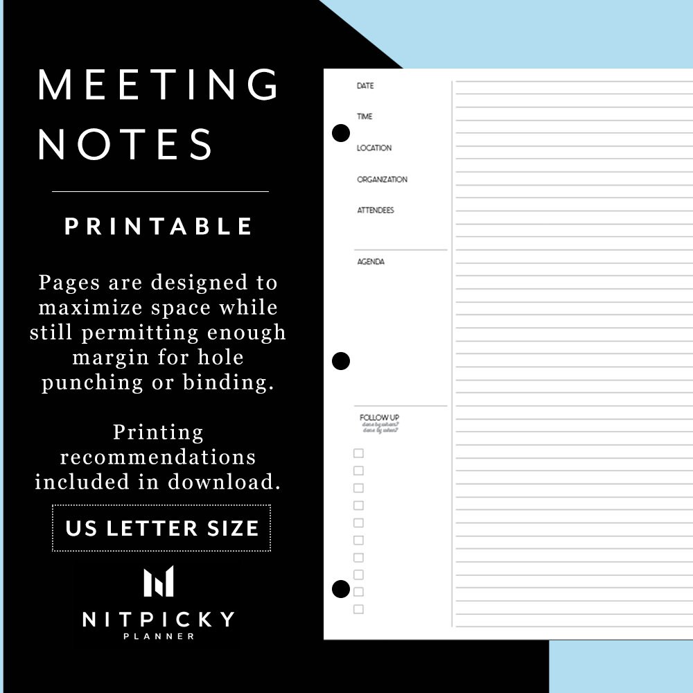 LETTER Quick Meeting Notes - Minimalist Printable Template for Taking ...