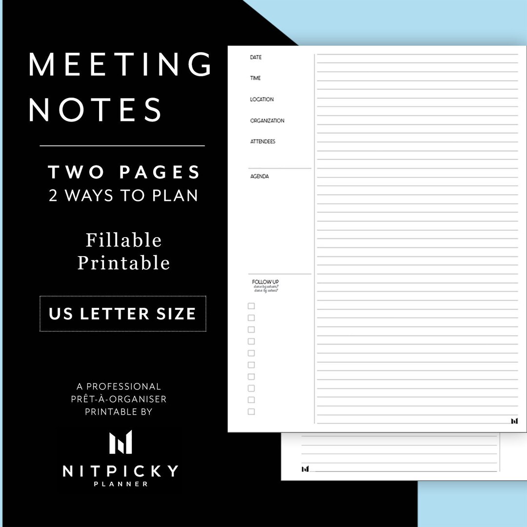 LETTER Quick Meeting Notes - Minimalist Printable Template for Taking ...
