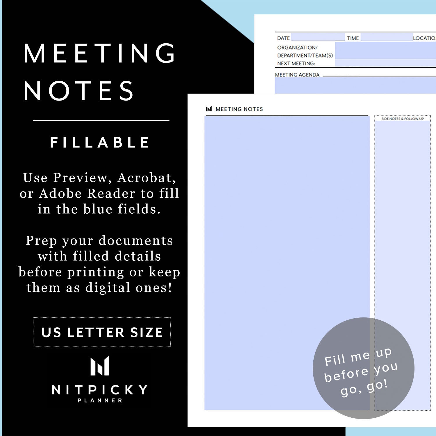 LETTER Professional Meeting Notes - Minimalist Printable Template ...