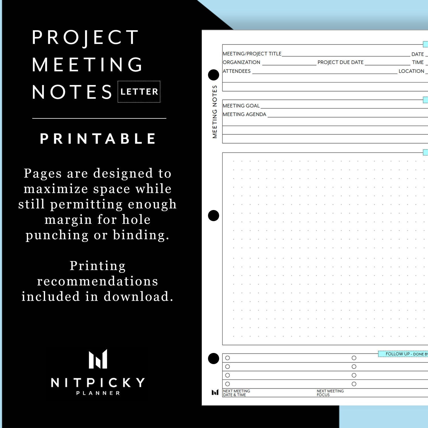 LETTER Project Meeting Notes - Minimalist Printable Template: Take ...