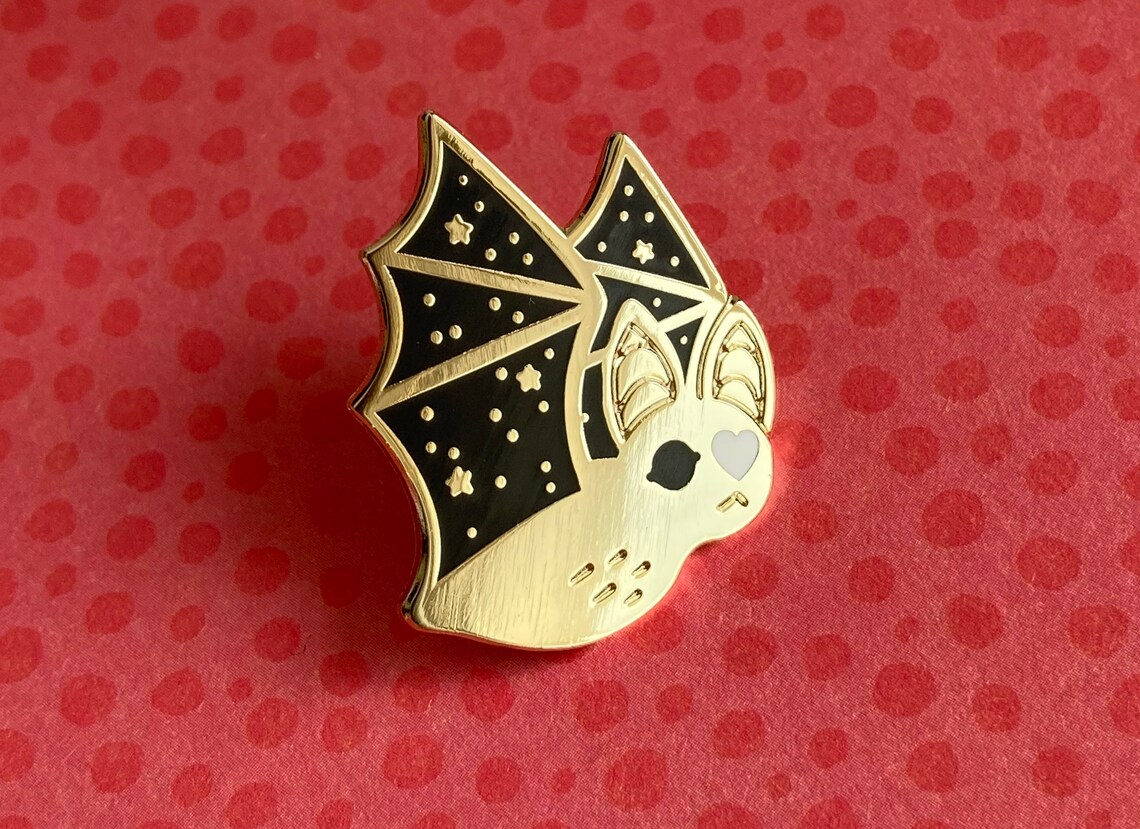 Halloween Bat Gold Enamel Pin Badge black / Purple Wings | Etsy