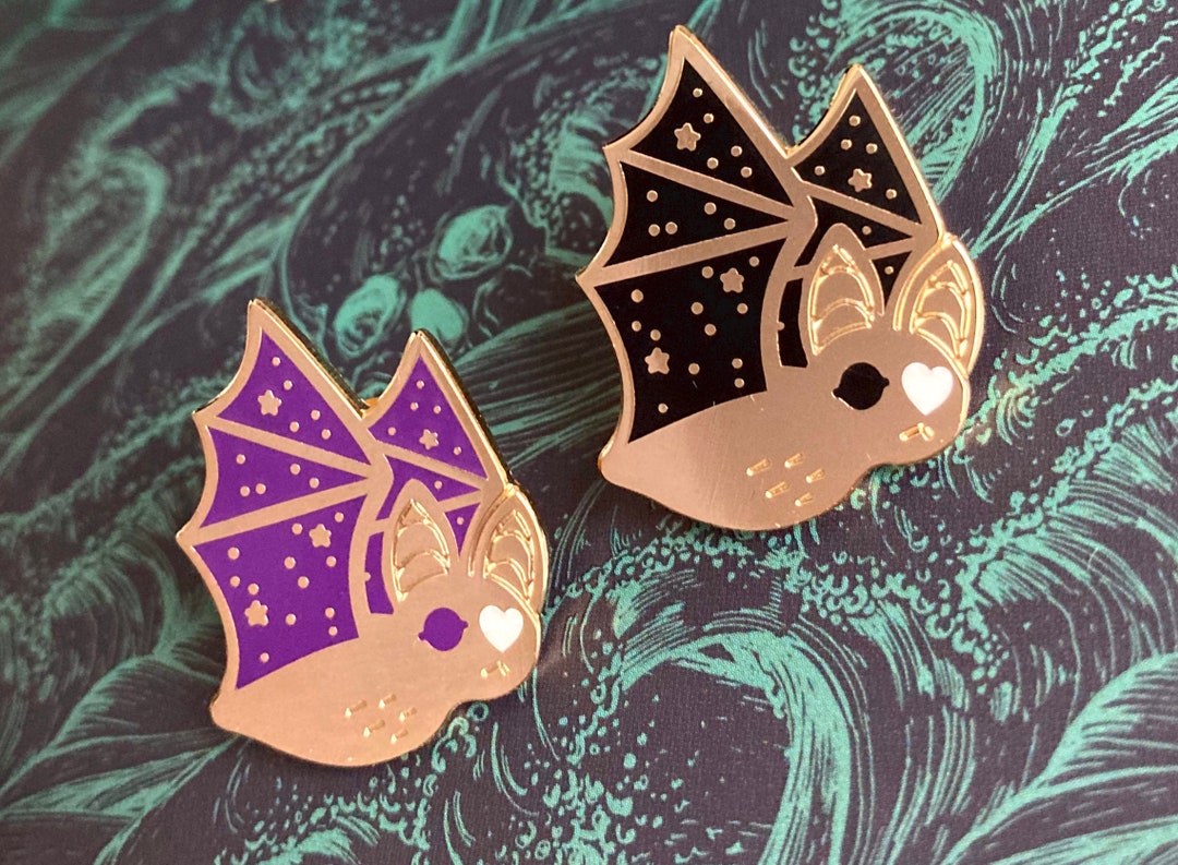 Halloween Bat Gold Enamel Pin Badge (black / Purple Wings) - Etsy