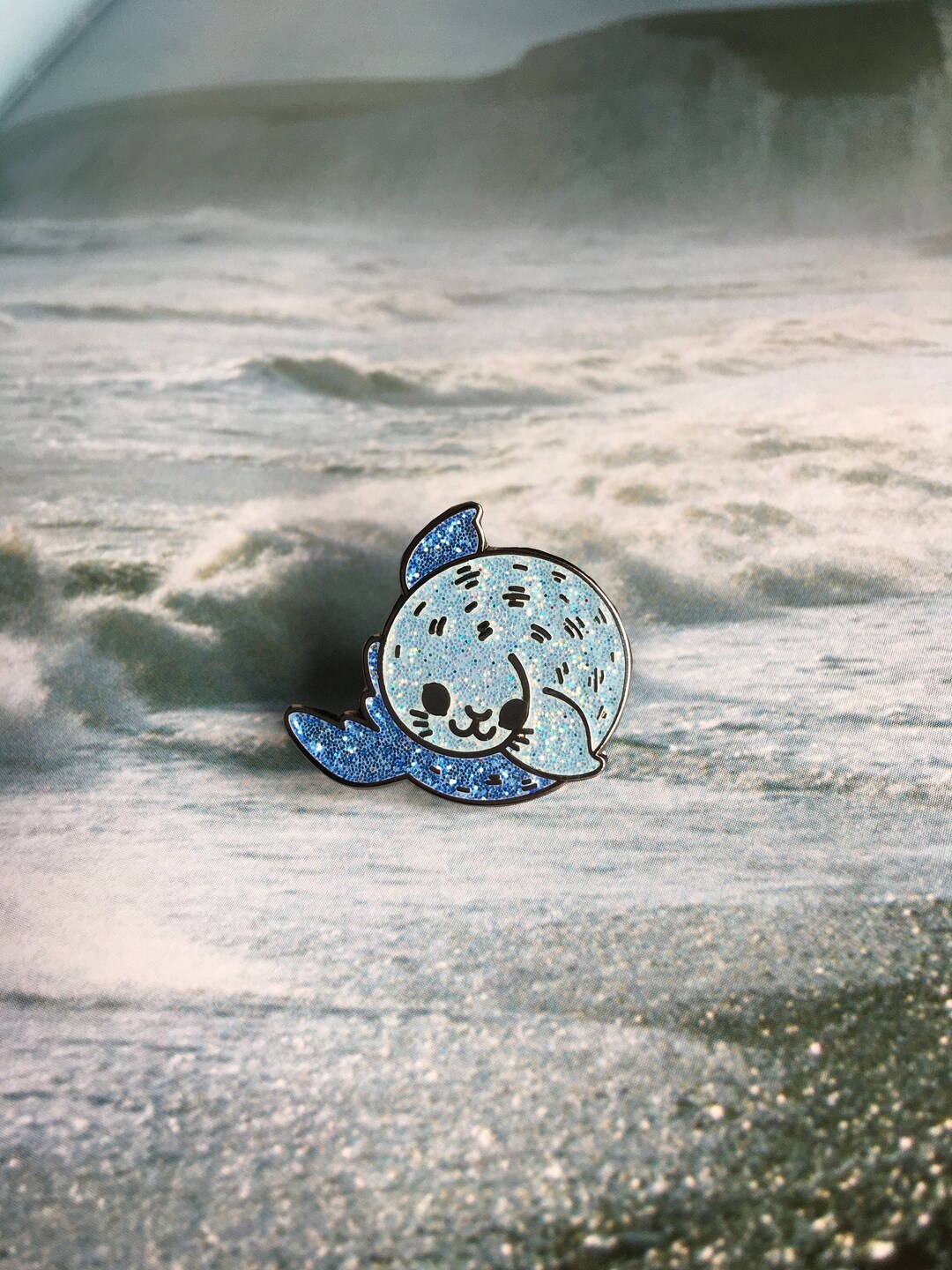 Glitter Seal Enamel Pin Badge - Etsy