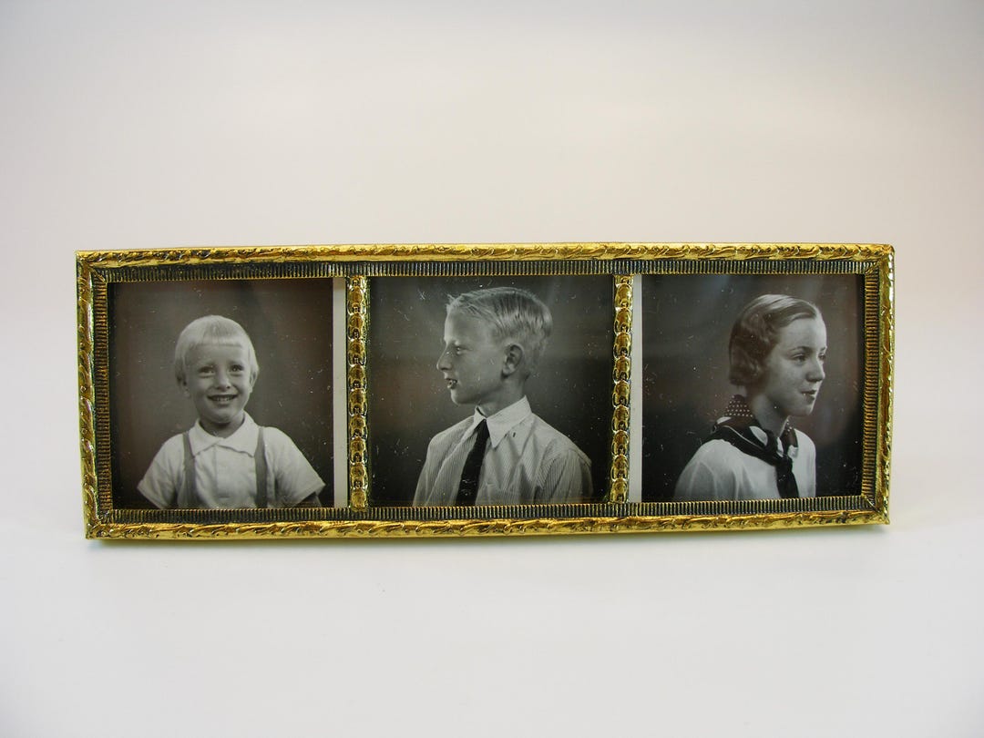 Triple Mini Photo Brass Frame With Glass, Vintage 50’s Brass Picture ...