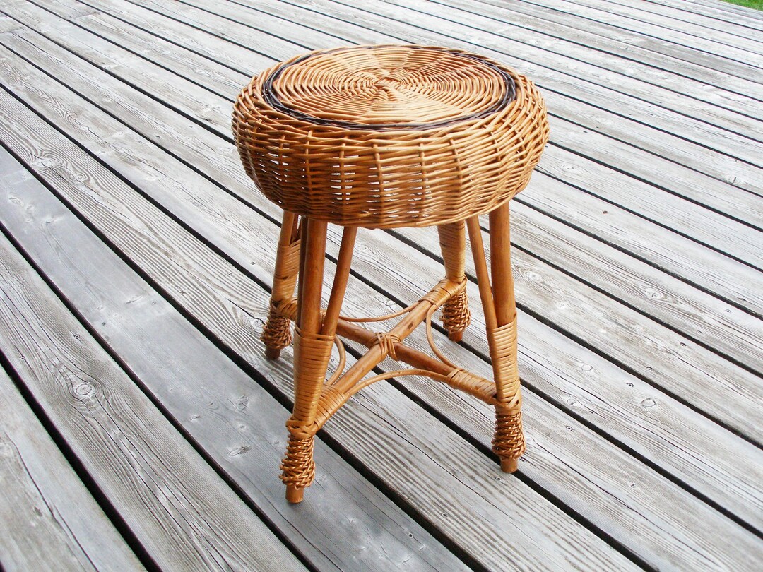 Vintage Rattan Stool-bamboo Basket-stool-ottoman-side Table-rattan-reed ...