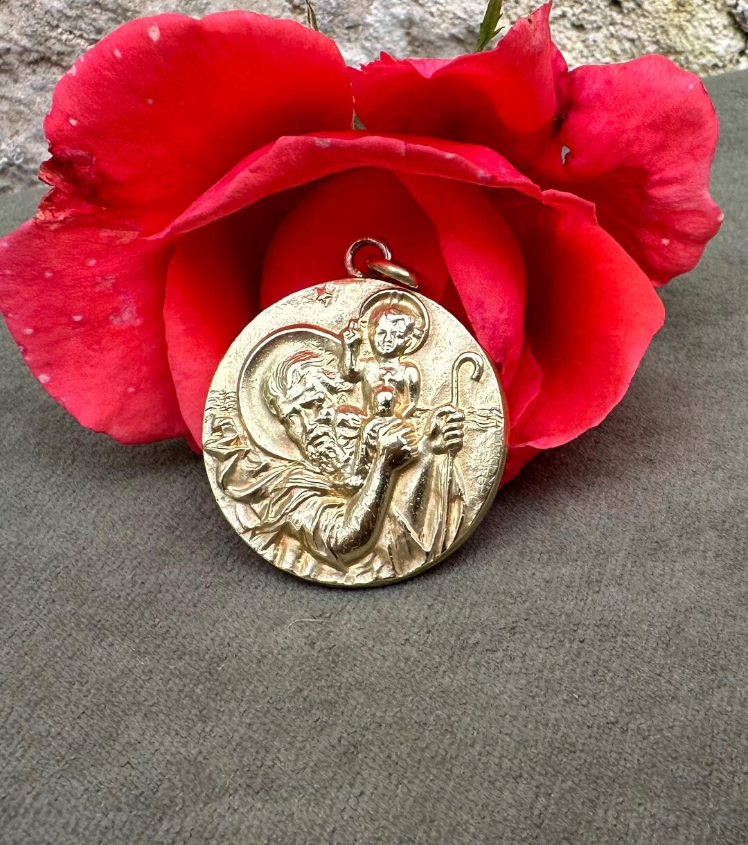 Saint Christopher Gold Necklace Pendant for Men, Large Patron Saint of ...