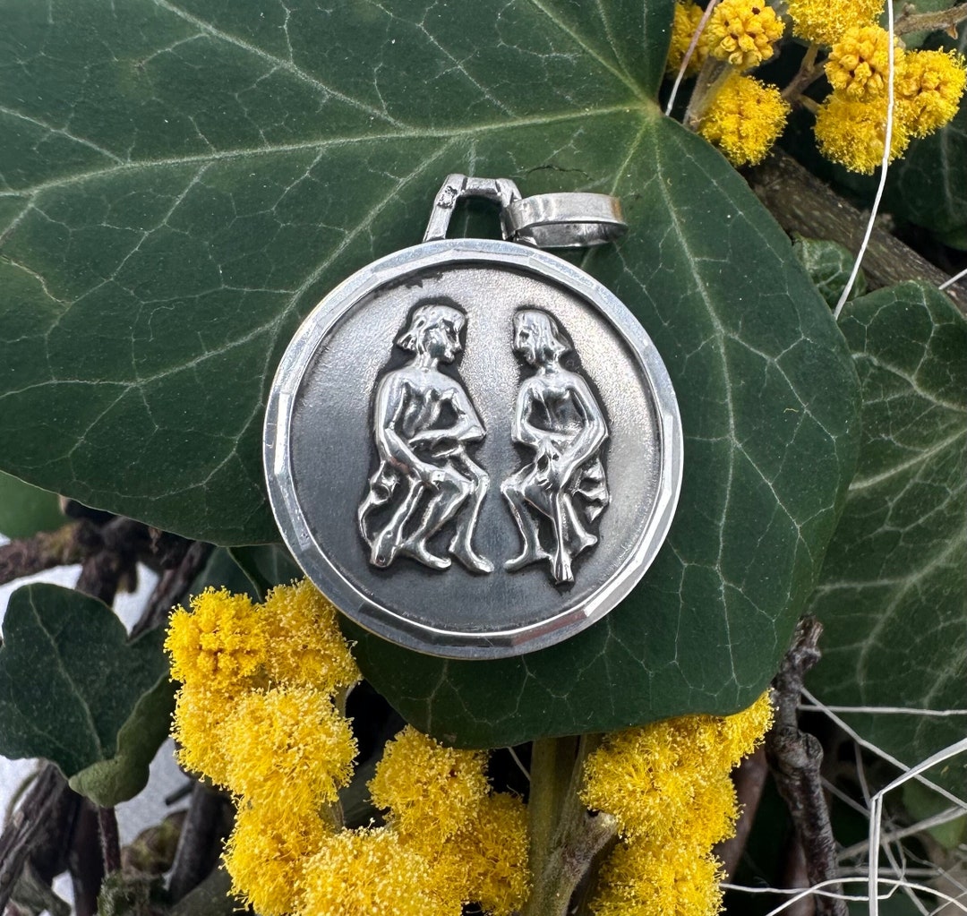 Vintage Gemini Silver Zodiac Pendant, Astrological Sign Medal - Etsy