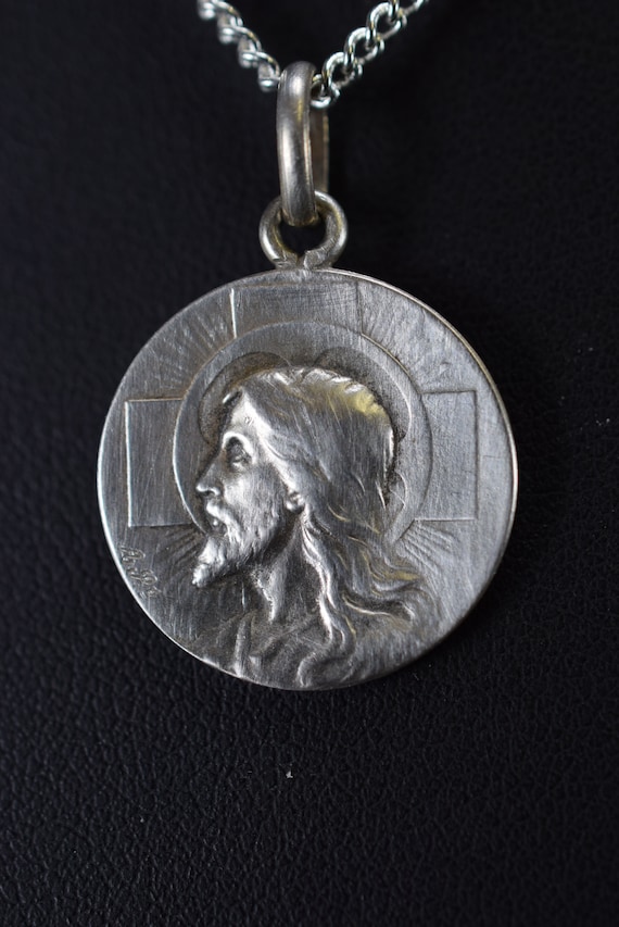 Jesus Christ Pendant, Antique Religious Silver Medal … - Gem