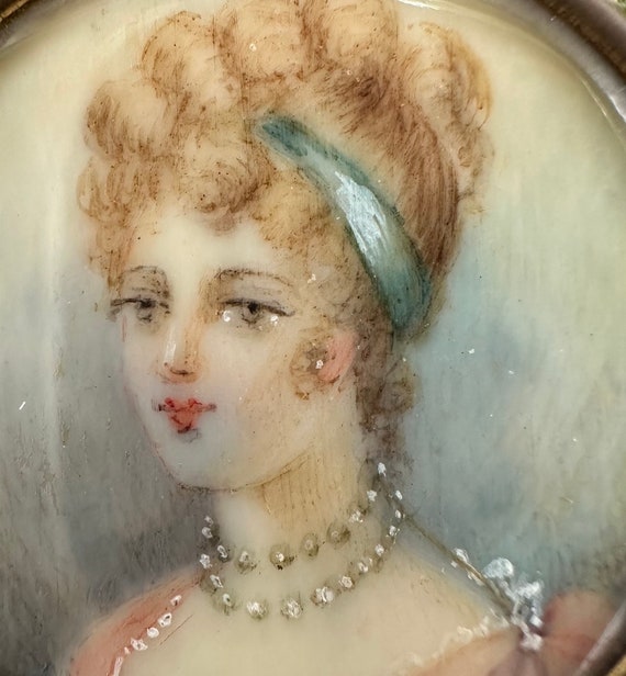 Antique Painted Miniature Portrait Brooch, 1900s Woma… - Gem