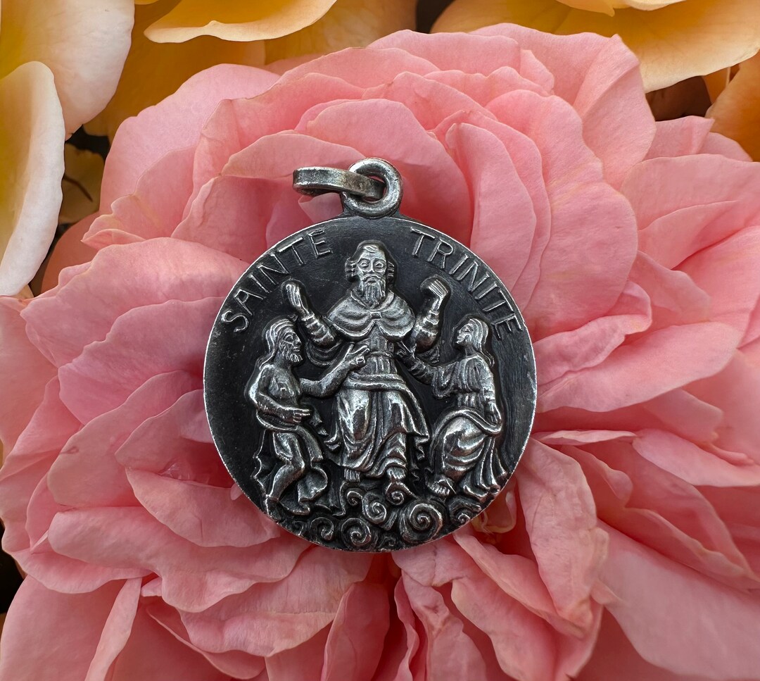 Modernist Holy Trinity Pendant, Vintage Christ in Majesty Jesus Medal ...