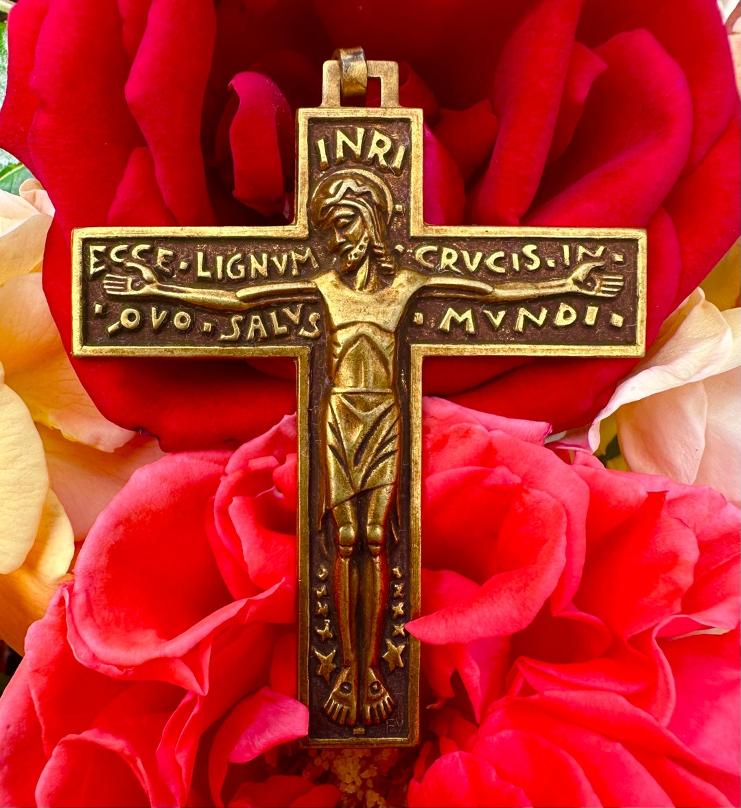 Art Deco Gilt Bronze Pectoral Cross Pendant for Men, Crucifix Necklace ...