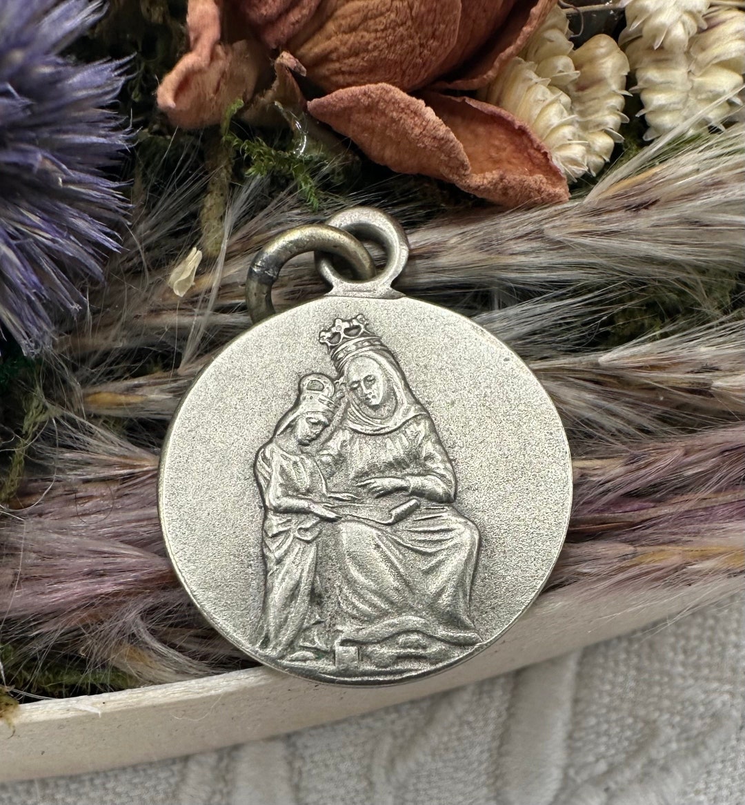 Saint Ann Medal, Virgin Mary and Saint Ann Pendant, French Antique ...
