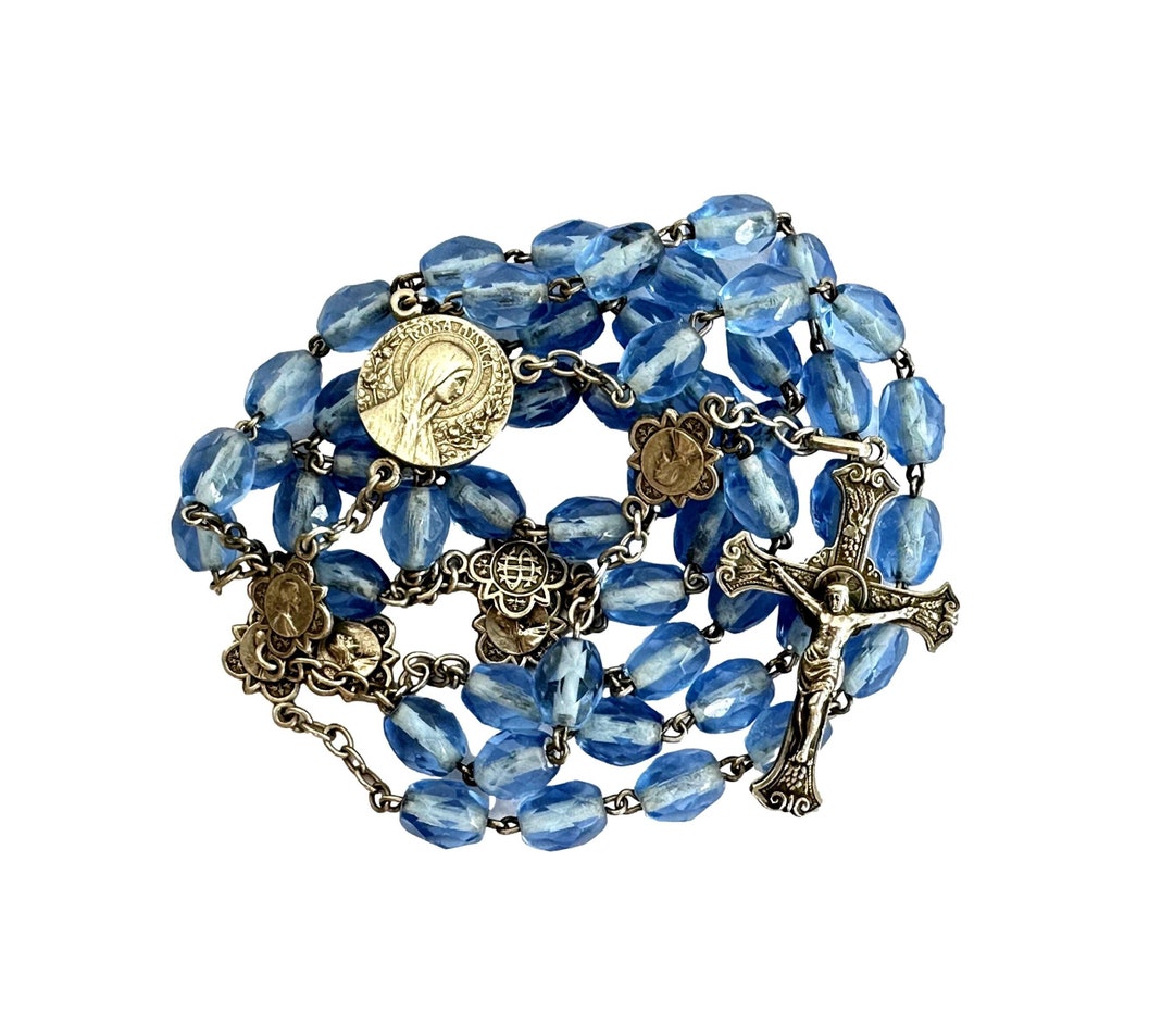 Vintage Silver Blue Rosary Rosa Mystica Mary Chaplet - Etsy