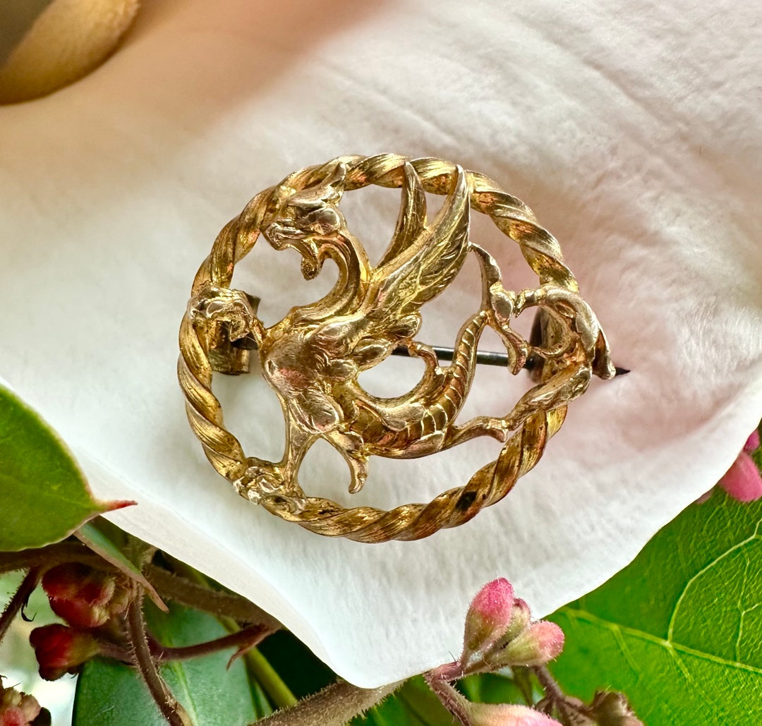 RARE Art Nouveau Gold Filled Griffin Brooch, Beautiful French Antique ...