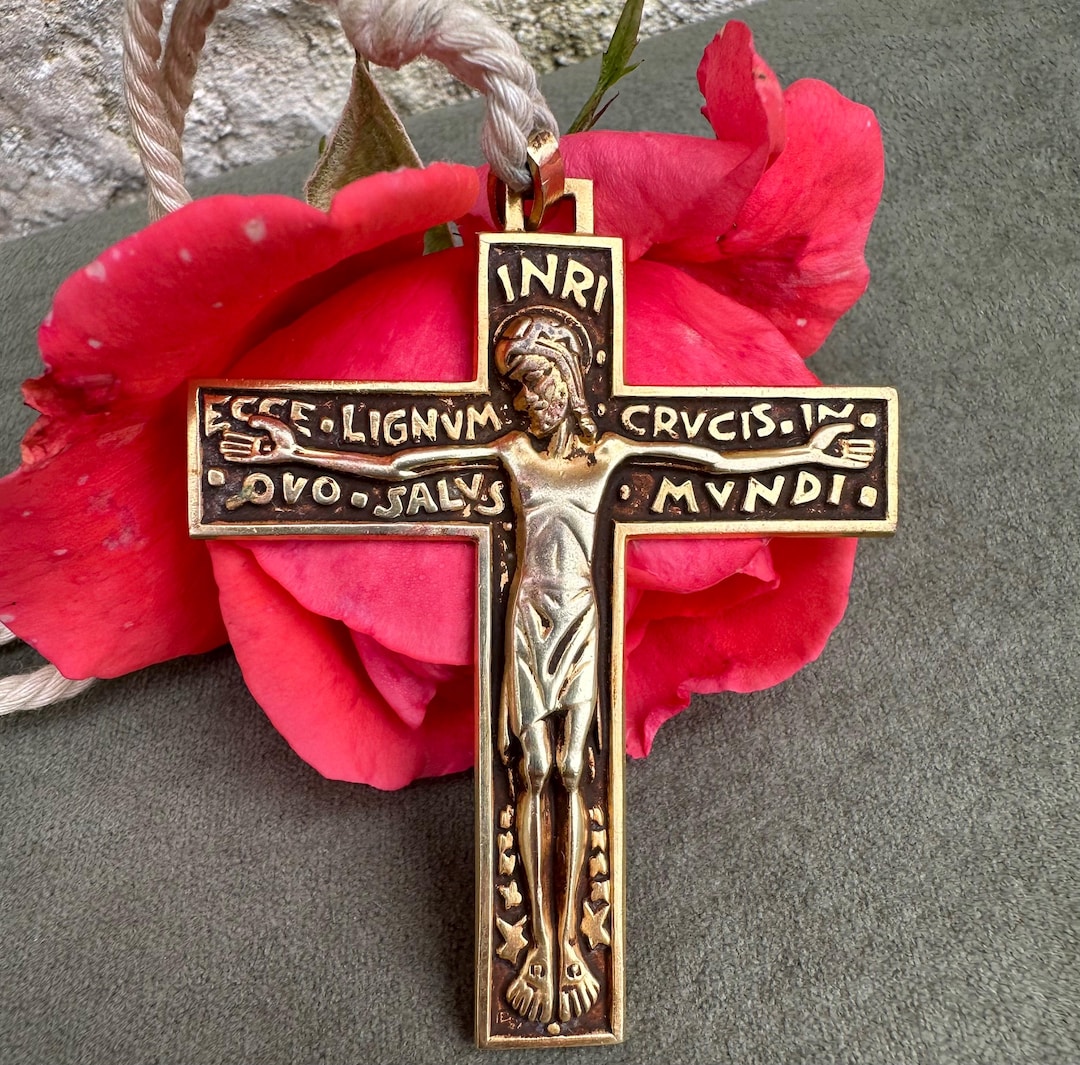 Art Deco Gilt Bronze Pectoral Cross Pendant for Men, Crucifix Necklace ...