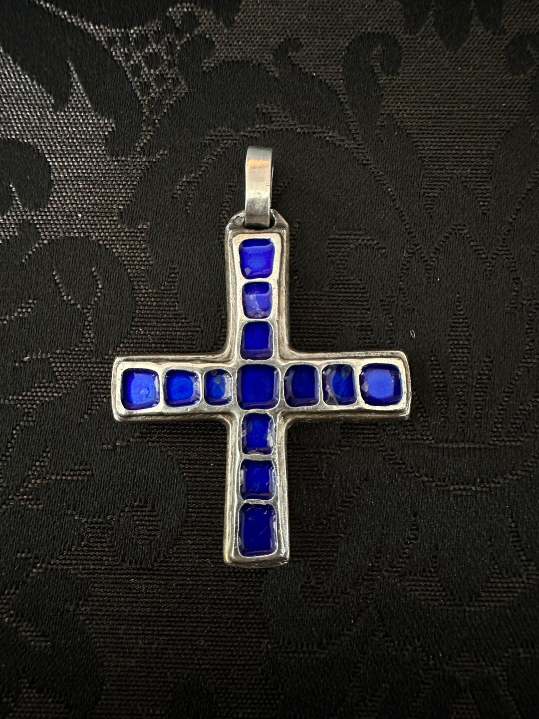 RARE Silver and Blue Enamel Cross Pendant by Elie Pellegrin, Pectoral ...