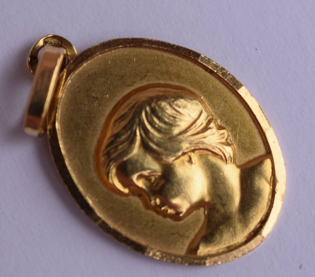 18K Gold Baptism Medal Vintage Religious Gold Pendant Baby - Etsy