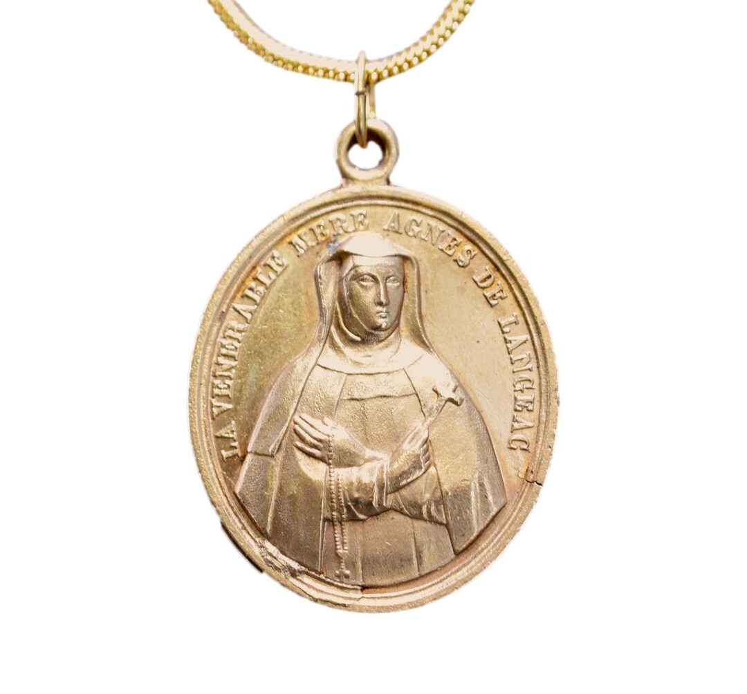 Saint Agnes Pendant, Langeac Religious Medal, Antique Catholic Necklace ...