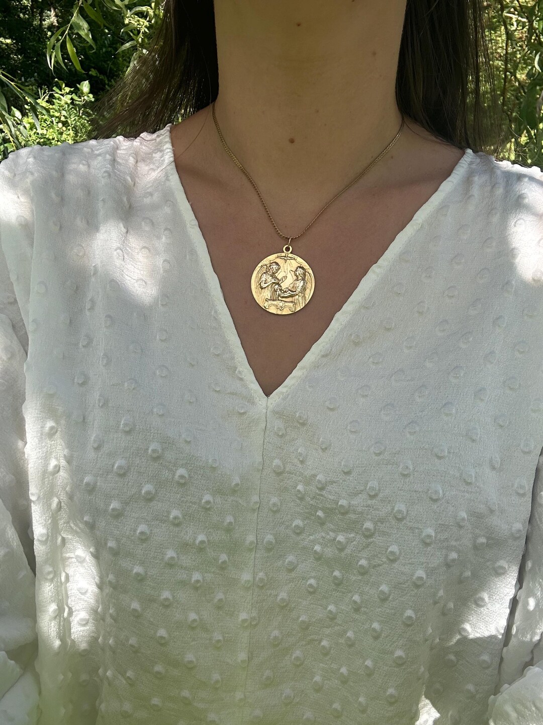 Beautiful Gold Filled Baptism Pendant With Angels and Holy Spirit Medal ...