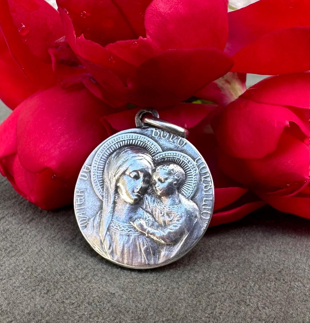 Our Lady of Good Counsel Silver Necklace Pendant, Pope Pie XI Medal ...
