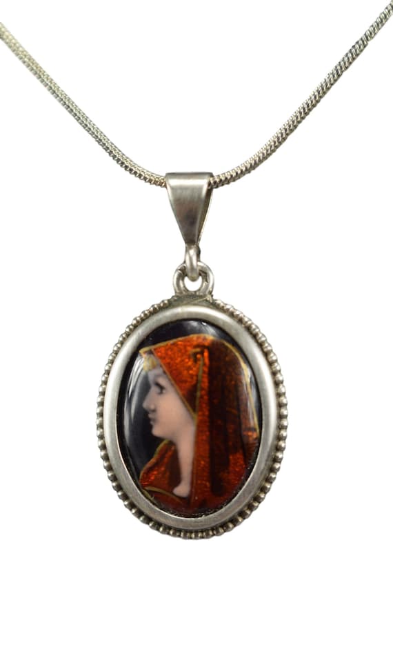 RARE Foiled Miniature Hand Painted Enamel Portrait in Silver Pendant Limoges Jewelry Gift for Her Etsy Canada