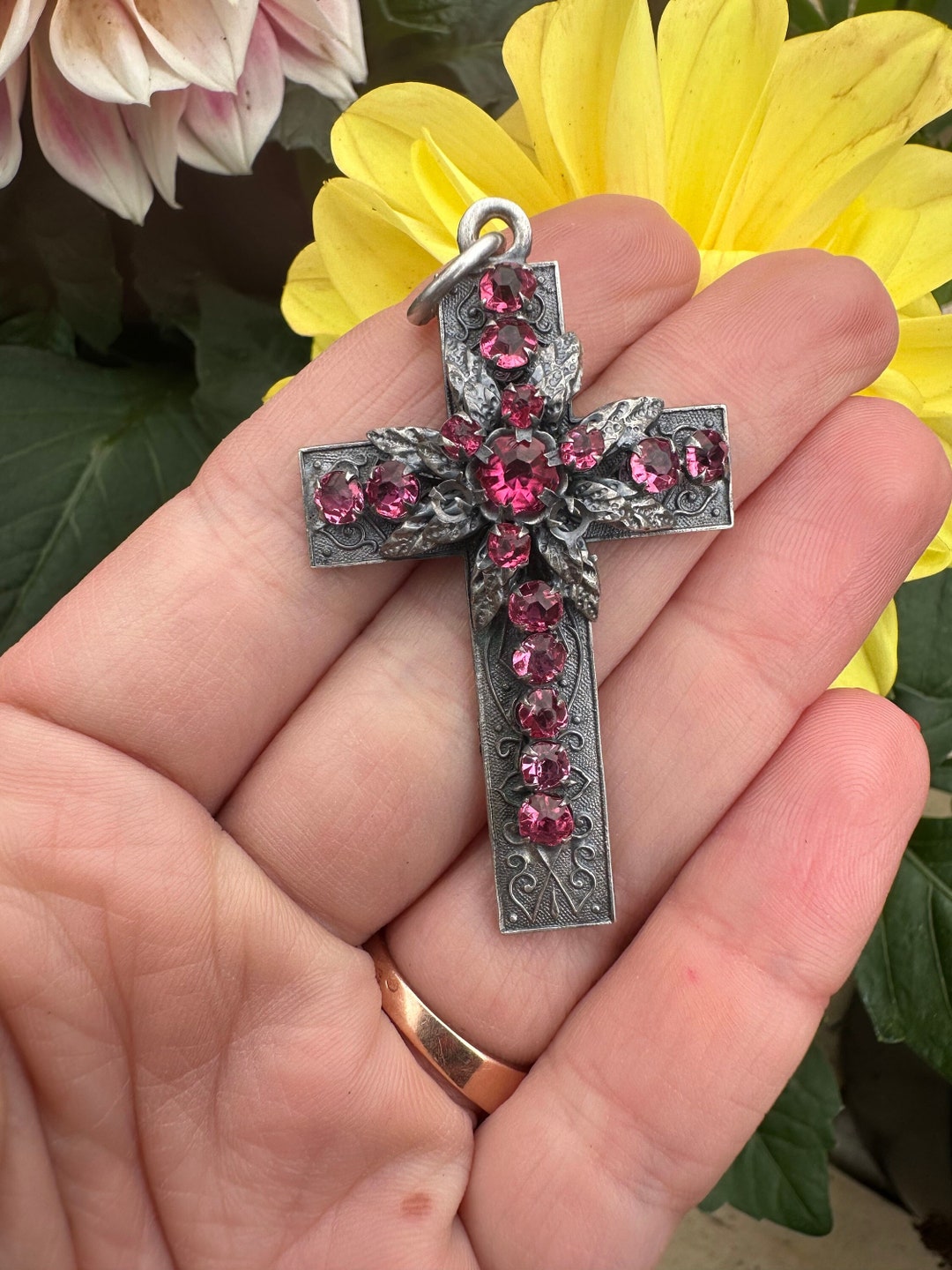 Victorian Pink Rhinestones Cross Pendant, Catholic Gift for Her - Etsy