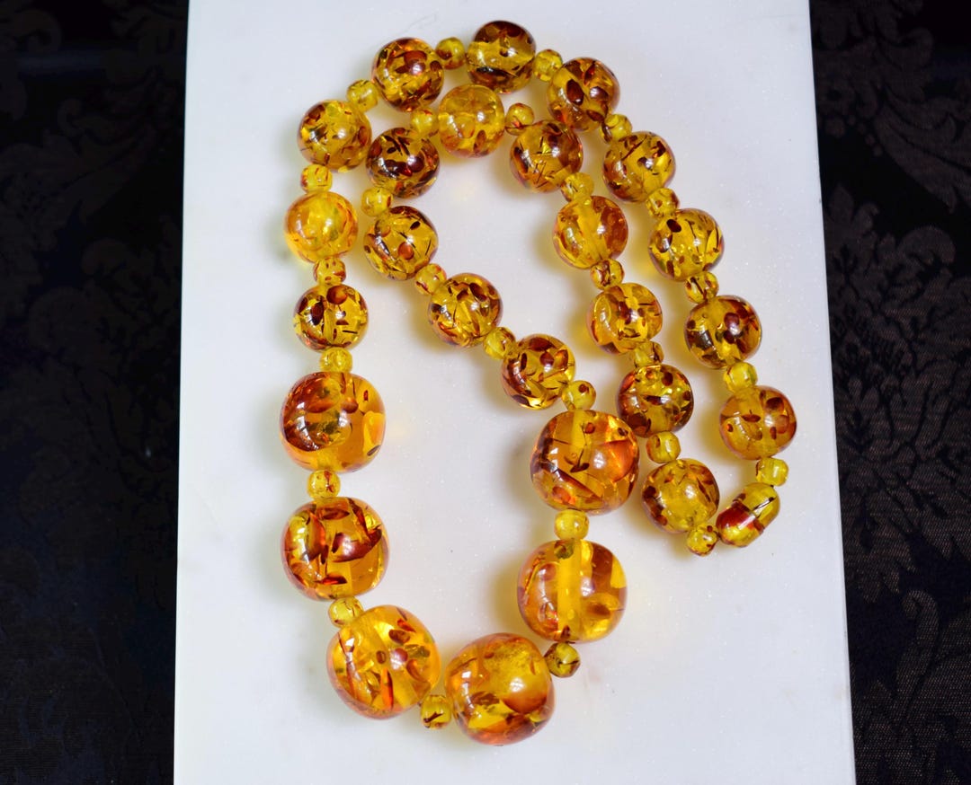 Vintage Graduated Amber Lucite Necklace, Costume Retro Mid-century ...