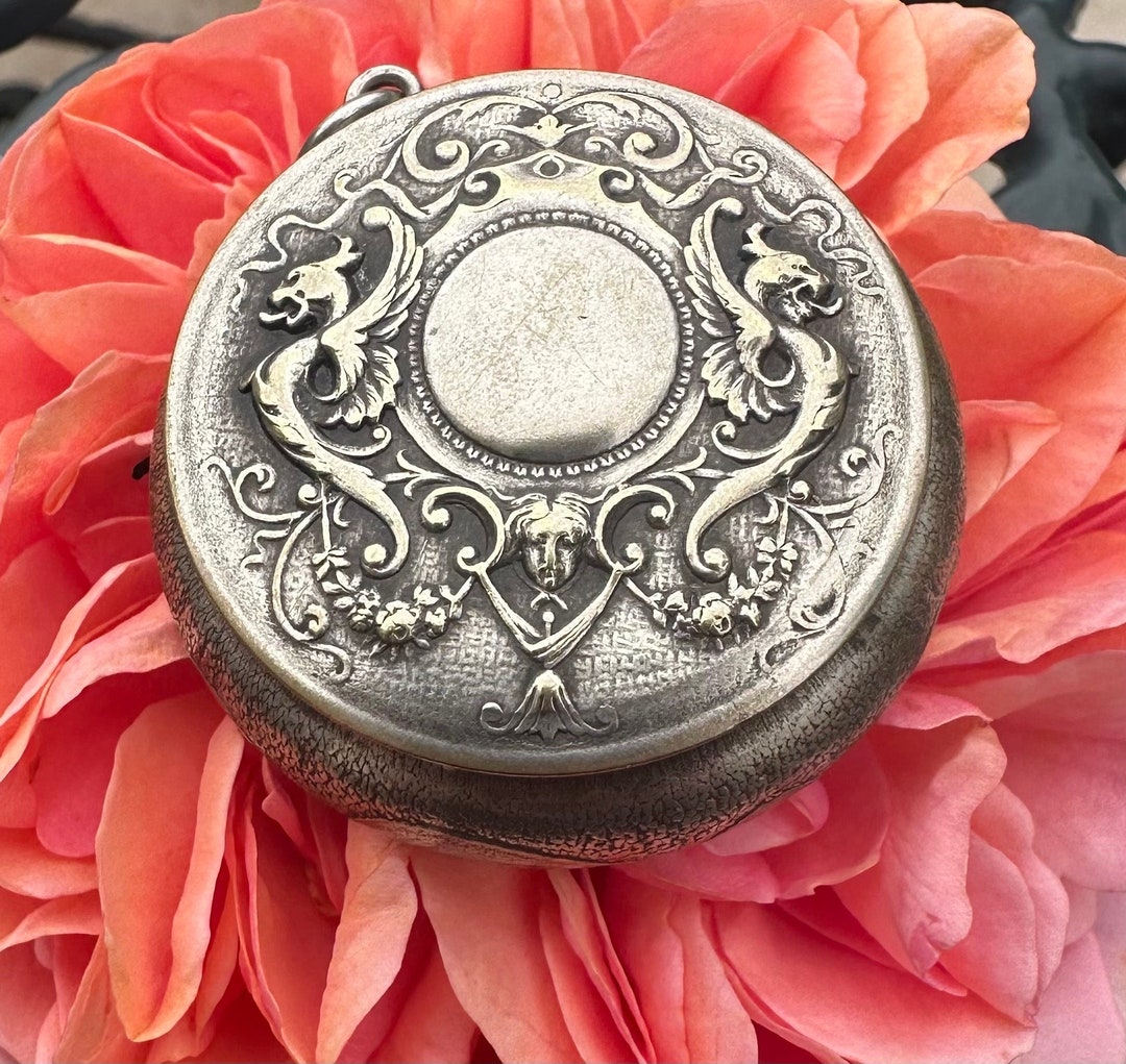 Victorian Silver Griffin Locket Box Pendant, Pillbox Powderbox ...