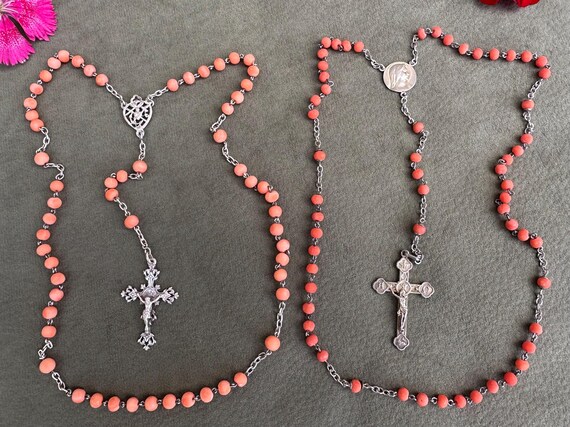 Beautiful Silver Genuine Coral Beads Rosary Gemstone Prayer Beads Religious Gift 1880 s Etsy Ireland