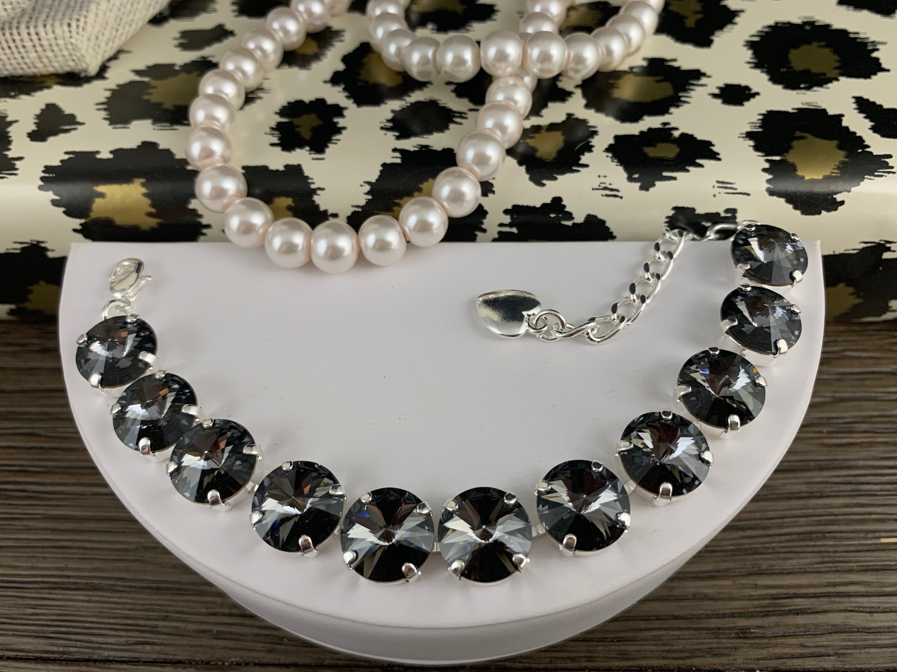 12mm Swarovski Crystal Bracelet Gray, Grey, Charcoal, Shiny Silver ...
