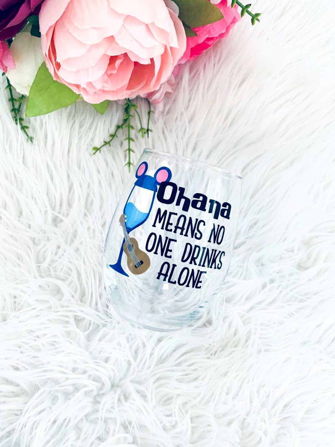 Lilo and Stitch Inspired Wine Glass, Ohana Means No One Drinks Alone ...