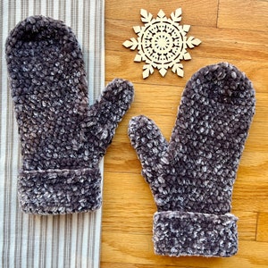 Velvety Cuffed Mittens - Crocheted Ultra Soft Winter Mittens - Women's ...