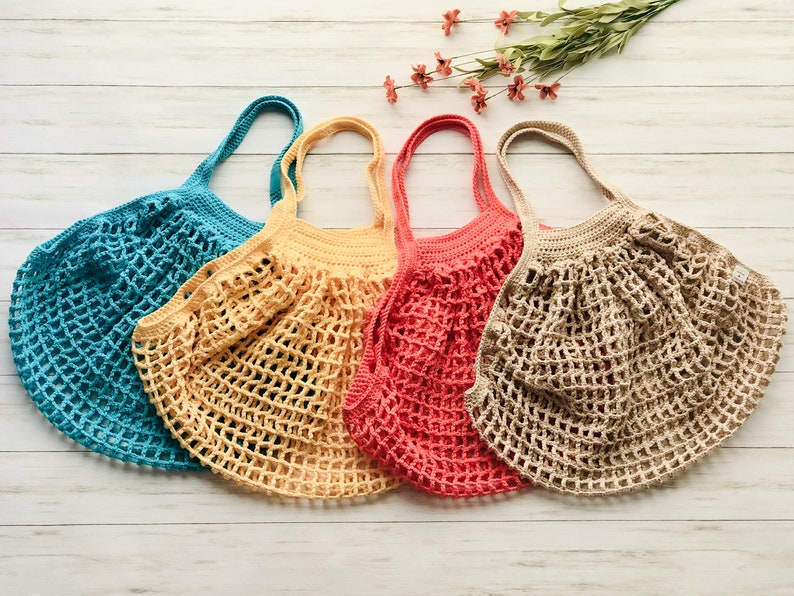 Crocheted Cotton French Market Bag – Reusable Mesh Tote Bag - Etsy
