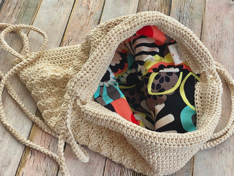 Crocheted Drawstring Backpack Lined Backpack Purse Cotton | Etsy