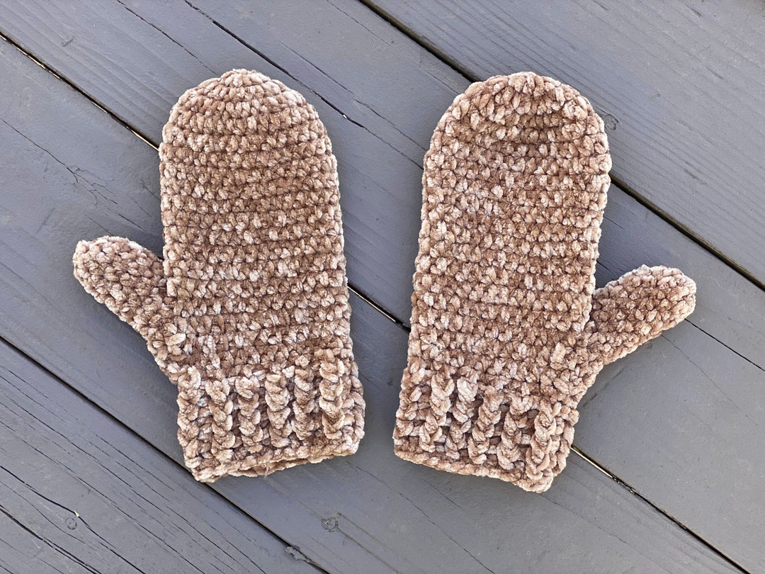 Velvety Soft Crocheted Mittens - Women's Cuffed Winter Mittens ...