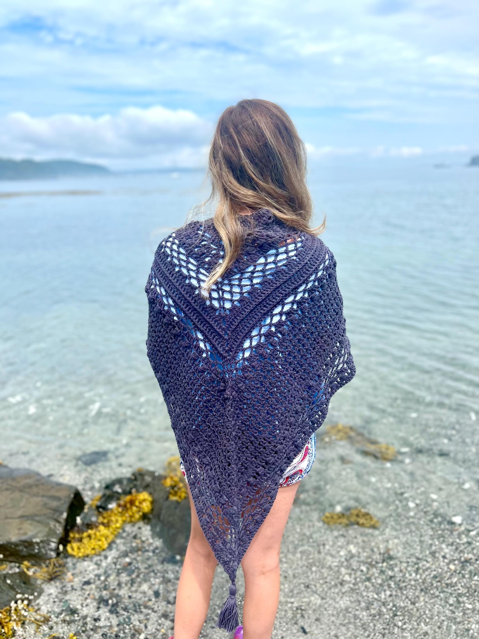 Crocheted Lacy Linen Triangle Wrap With Tassels Versatile Triangular ...