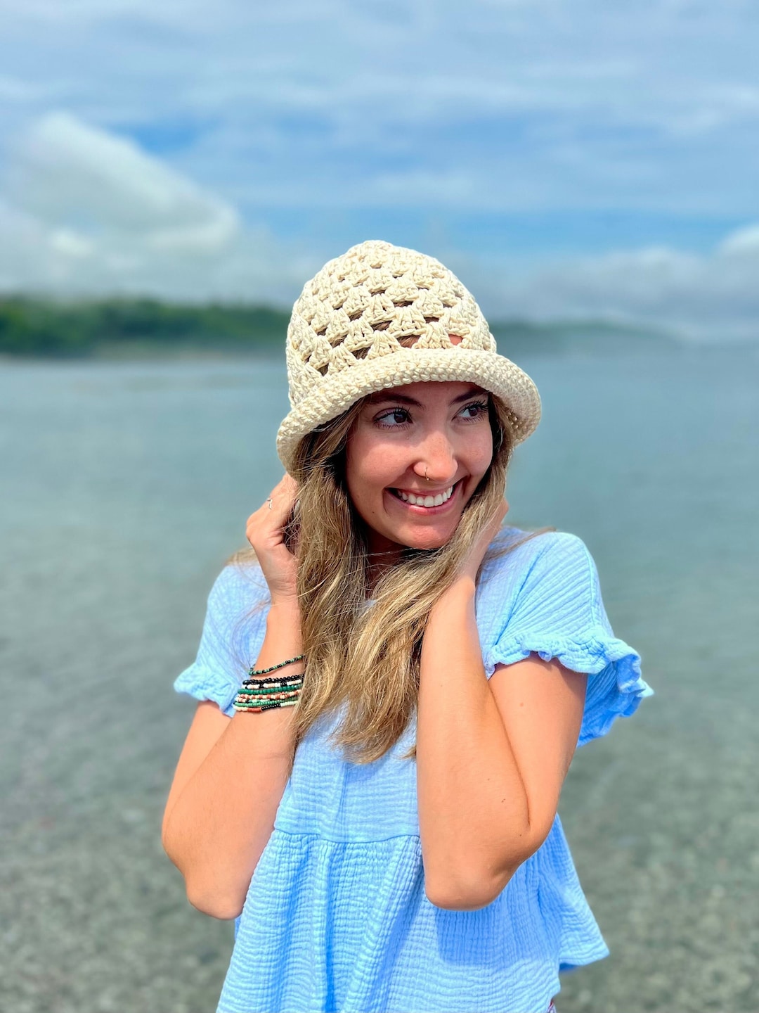 Crocheted Granny Stripe Summer Bucket Hat: Cotton Beach Sun Hat - Etsy