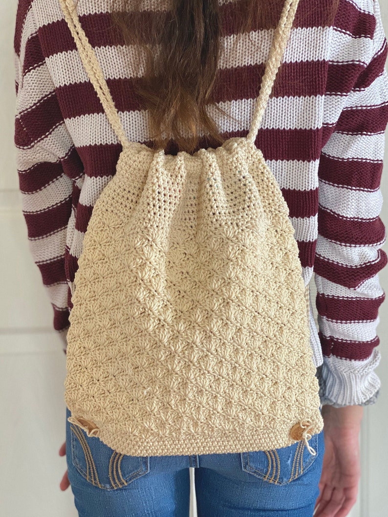 Crocheted Drawstring Backpack Lined Backpack Purse Cotton | Etsy