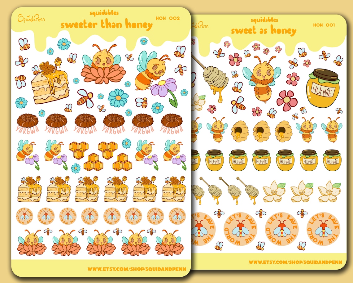 Sweet as Honey Bee Themed Sticker Sheets, Sweeter Than Honey, Cute Bee ...