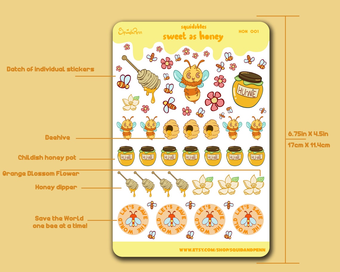 Sweet as Honey Bee Themed Sticker Sheets, Sweeter Than Honey, Cute Bee ...