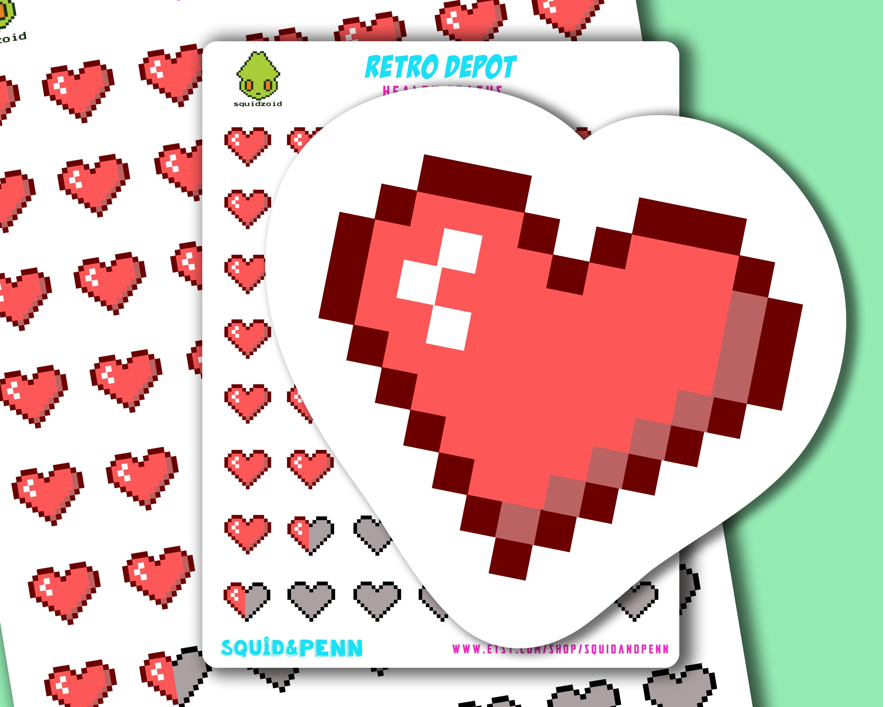 8-bit Health Status Heart Retro Planner Sticker Sheets - Etsy